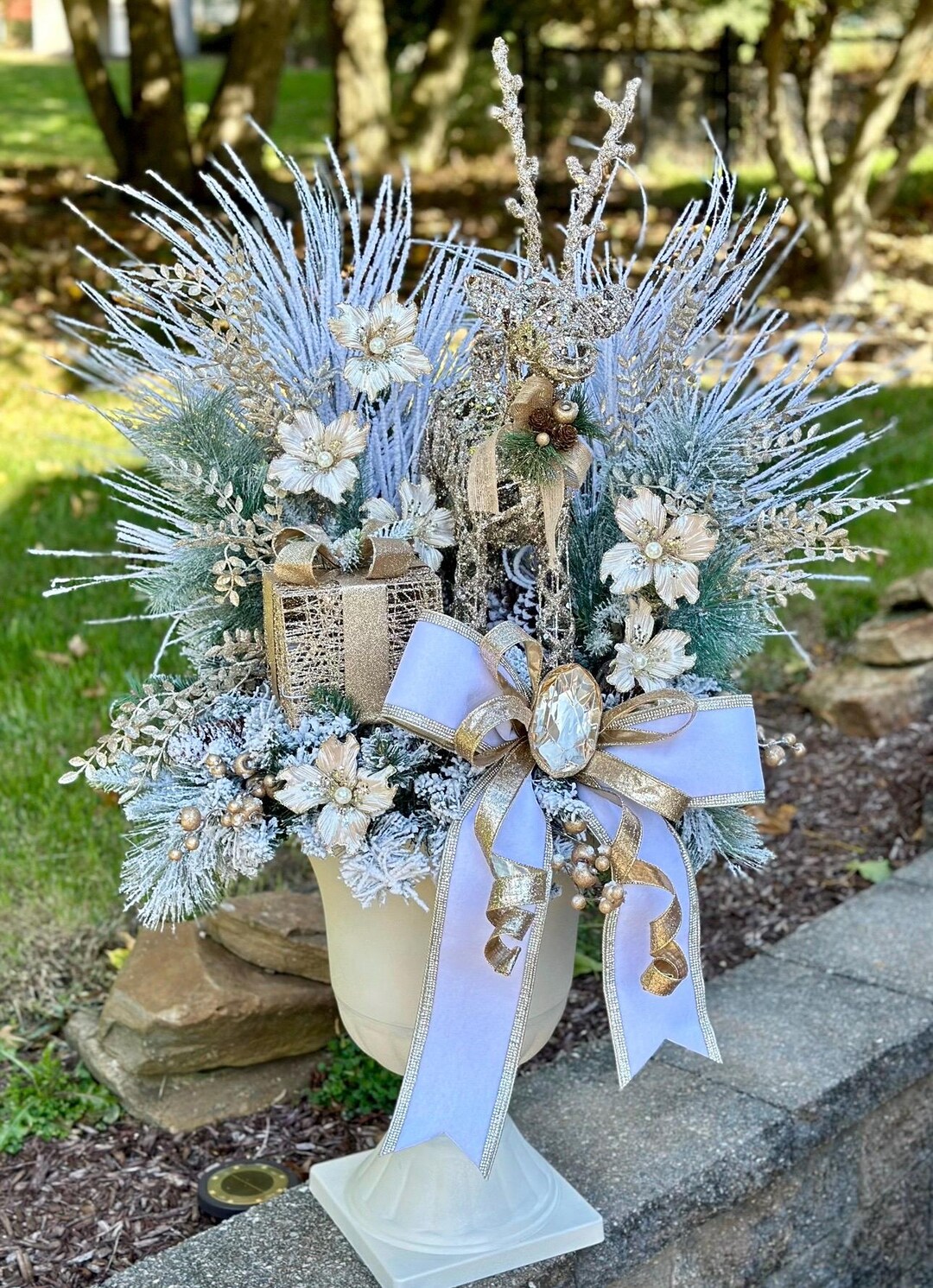 One 46” High, Extra Large Winter Glam Topiary, With Deer and Gift ...