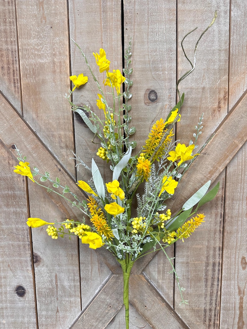 Beautiful Yellow Floral Spray, Berry Spray, 23 Inches, Floral Greenery ...