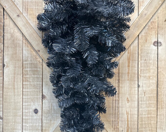 32 Inch, Black Tinsel Pine Teardrop Swag, Swag Base, Pine Swag Base ...