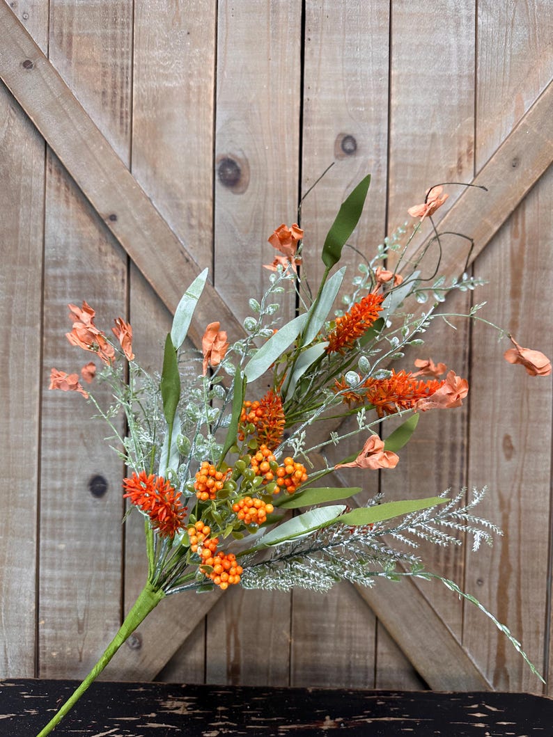 Beautiful Orange Floral Spray, Berry Spray, 23 Inches, Floral Greenery ...