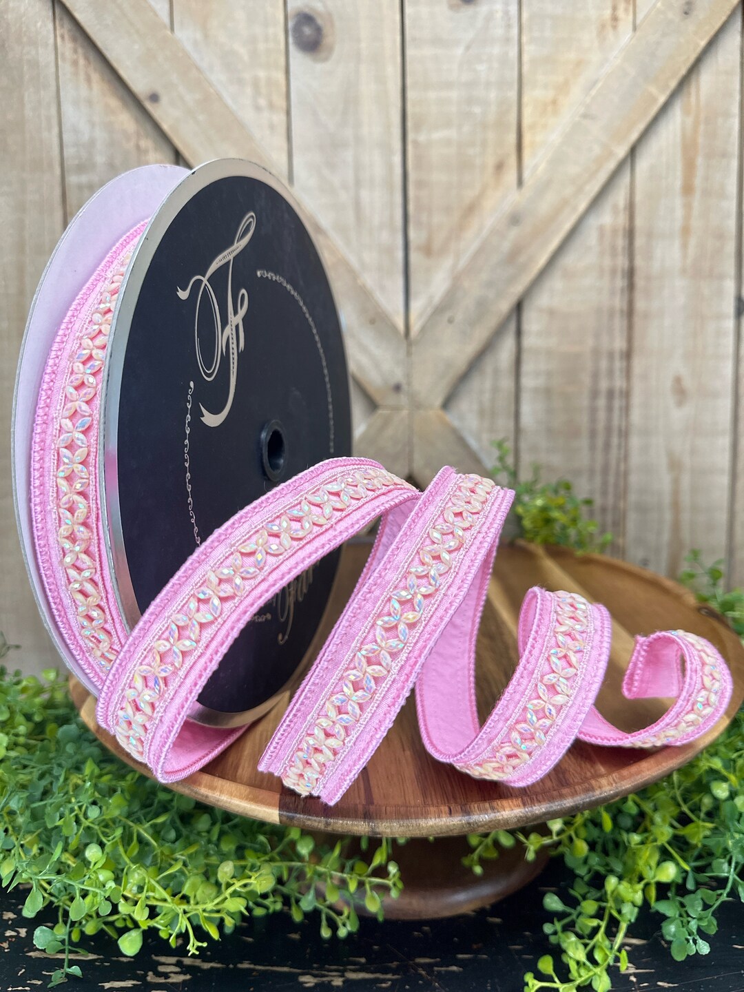 1 Inch, Pink Opalescent Jewels Wired Ribbon, 10 Yards Designer Ribbon ...