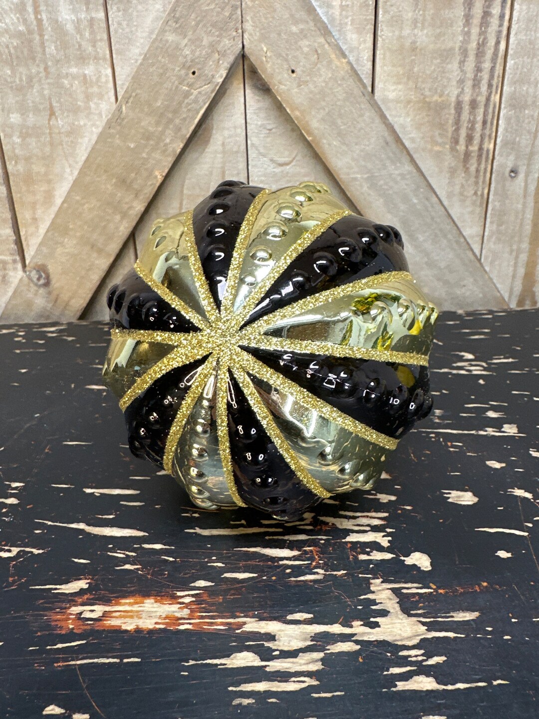 Gold and Dark Brown Rivet Rib Ball Ornament, 4 Inches Diameter, Wreath ...