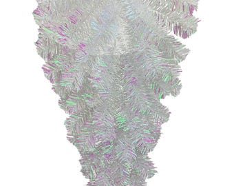 30 Inch, White and Silver Tinsel Teardrop Pine Swag, Christmas Swag ...