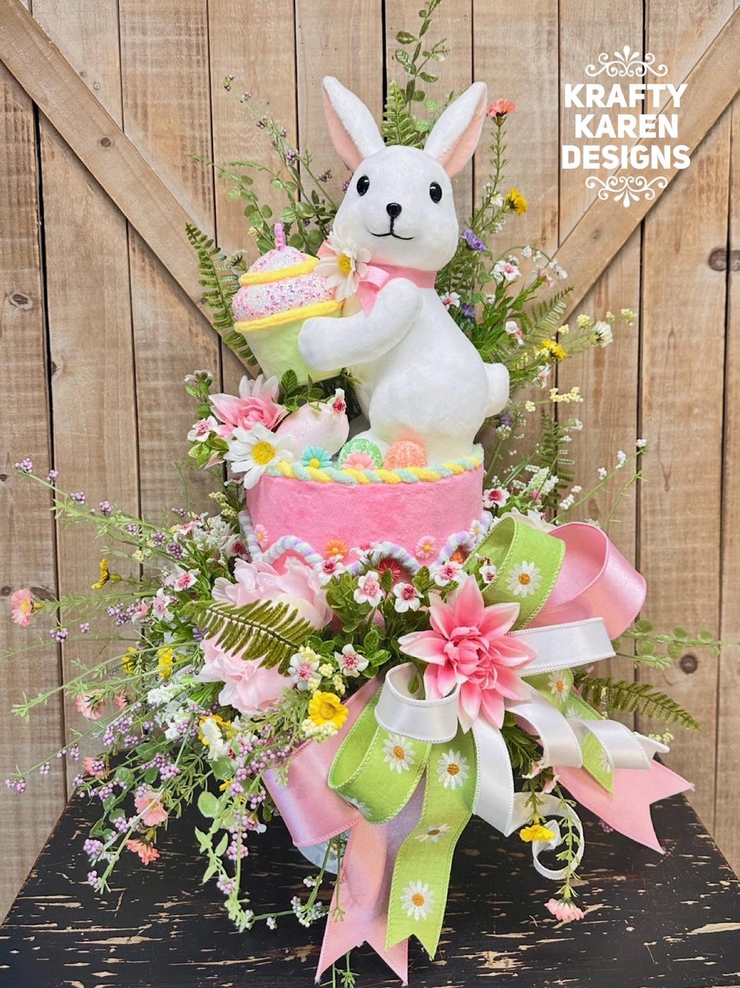 Extra Large Easter Centerpiece, Bunny on Cake, With Designer Ribbon and ...