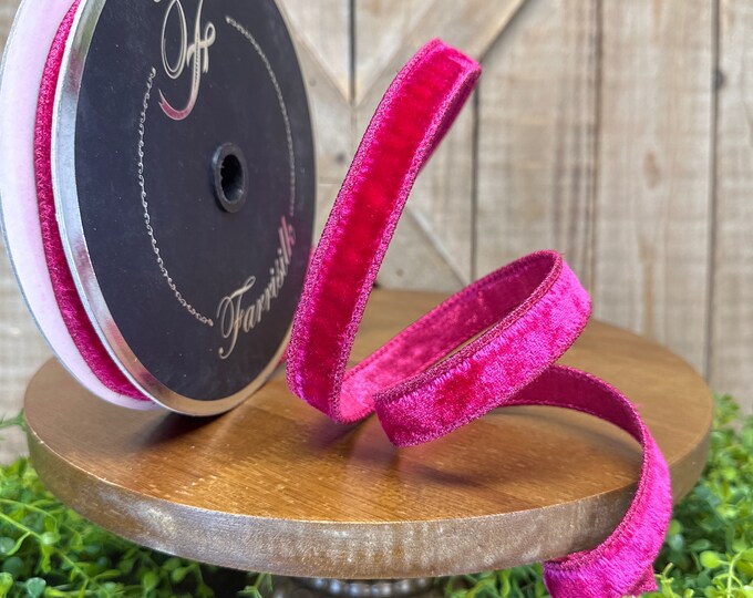 10 Yards, 3/4 Inch, Hot Pink Velvet Luster Wired Ribbon, Designer ...