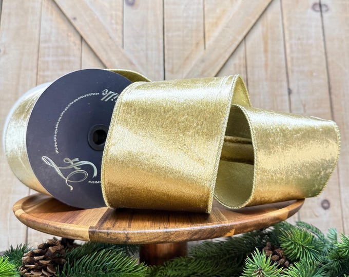 Farrisilk Gold Flashy Velvet Ribbon, Wired Ribbon, Designer Ribbon ...