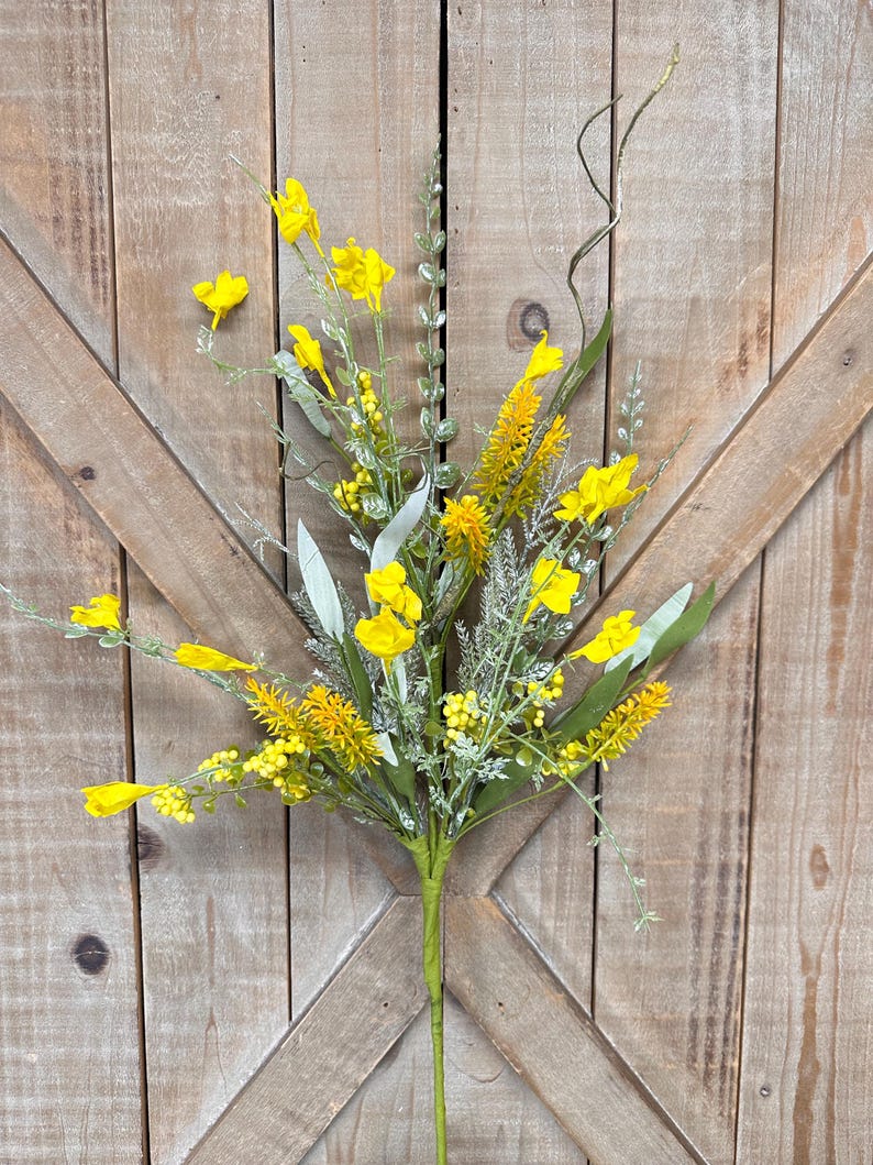 Beautiful Yellow Floral Spray, Berry Spray, 23 Inches, Floral Greenery ...