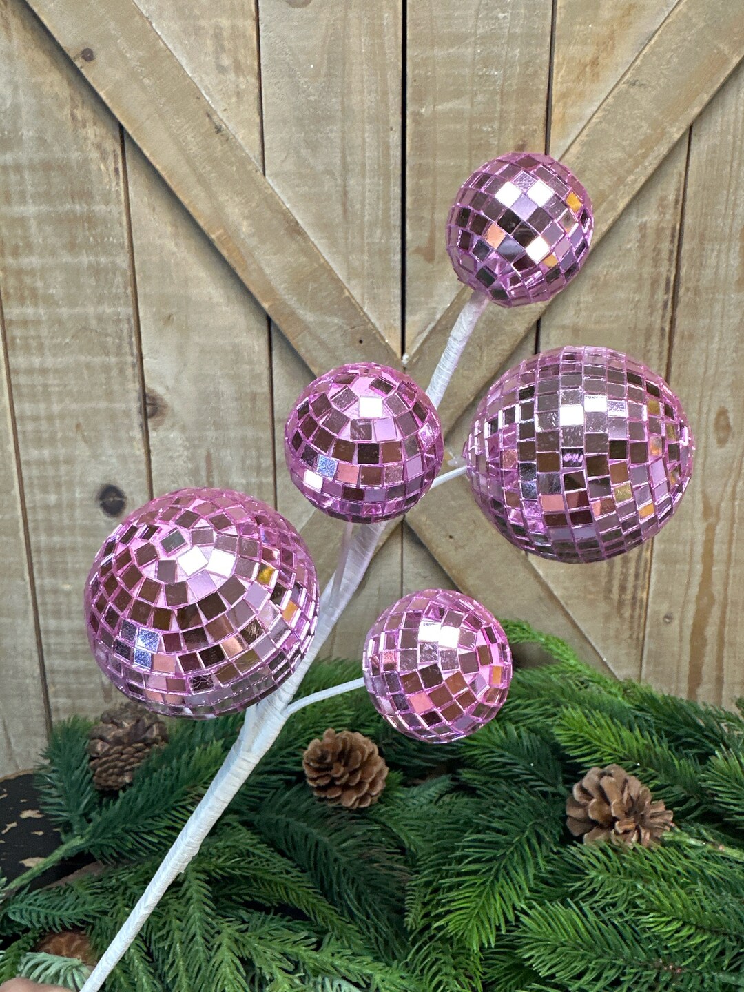 16 Inch, Pink Disco Ball Spray, Christmas Decor, Christmas Tree, Tree ...