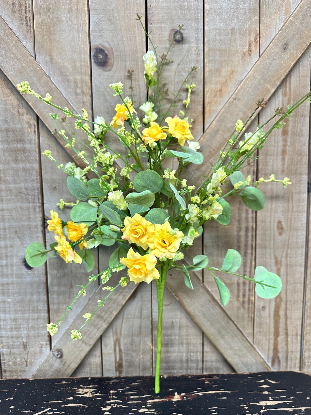 Beautiful Yellow Mixed Floral Bush, Berry Spray, Rose Bush, 20 Inches ...