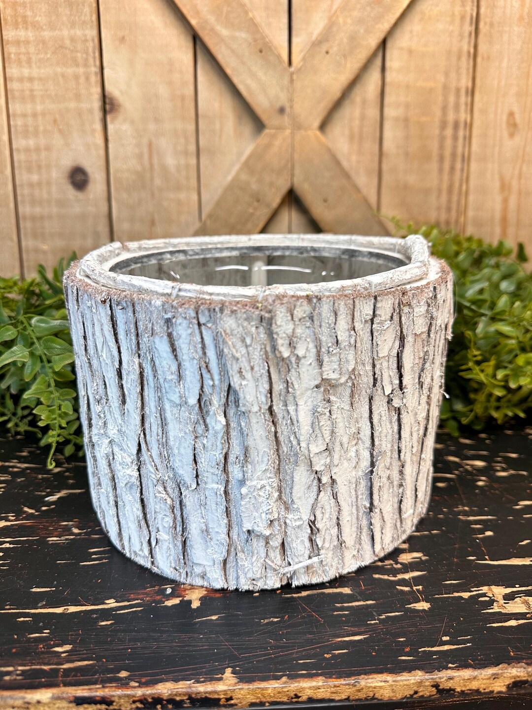 7.5 Inch Diameter, Tree Bark White Wash Round Base, 5 Inch High ...
