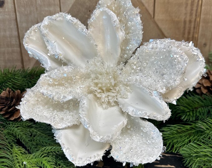 Shimmering With Pearls Magnolia Stem, Christmas Decor, Tree Decoration ...