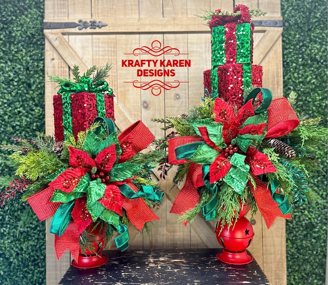 Set of 2, Large Velvet and Sequin Gift Centerpieces, Christmas Decor ...