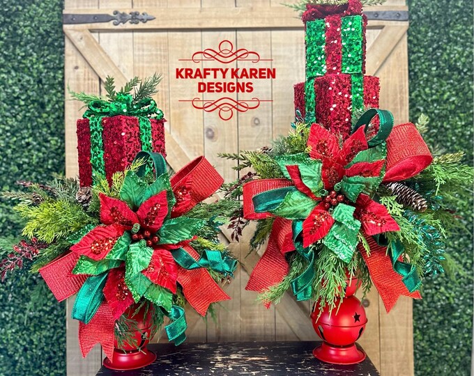 Set of 2, Large Velvet and Sequin Gift Centerpieces, Christmas Decor ...
