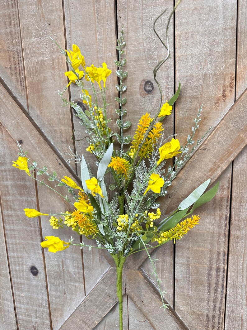 Beautiful Yellow Floral Spray, Berry Spray, 23 Inches, Floral Greenery ...