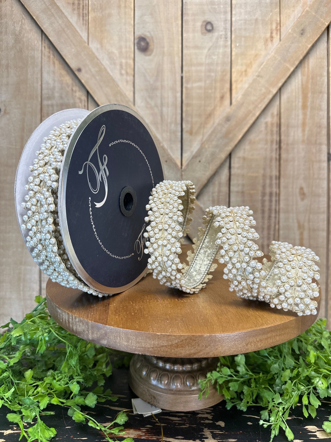 5 Yards, 1.5 Inch, Pearl Vine Wired Ribbon, Designer Ribbon, Farrisilk ...