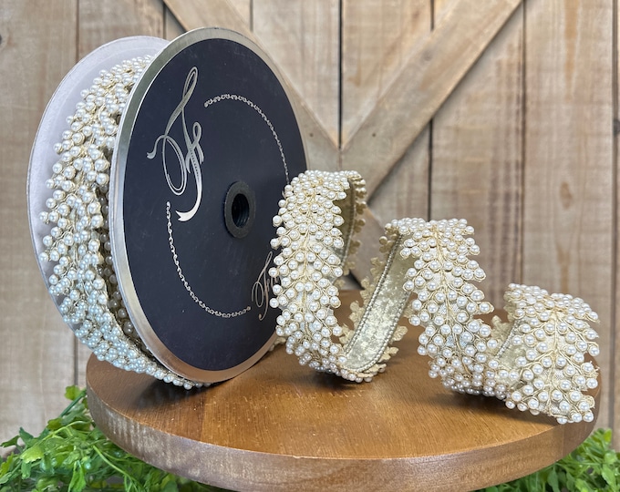 5 Yards, 1.5 Inch, Pearl Vine Wired Ribbon, Designer Ribbon, Farrisilk ...