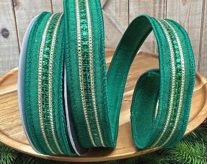 1 Inch, Emerald Green Twinkle Trim Wired Ribbon, 10 Yards Designer ...