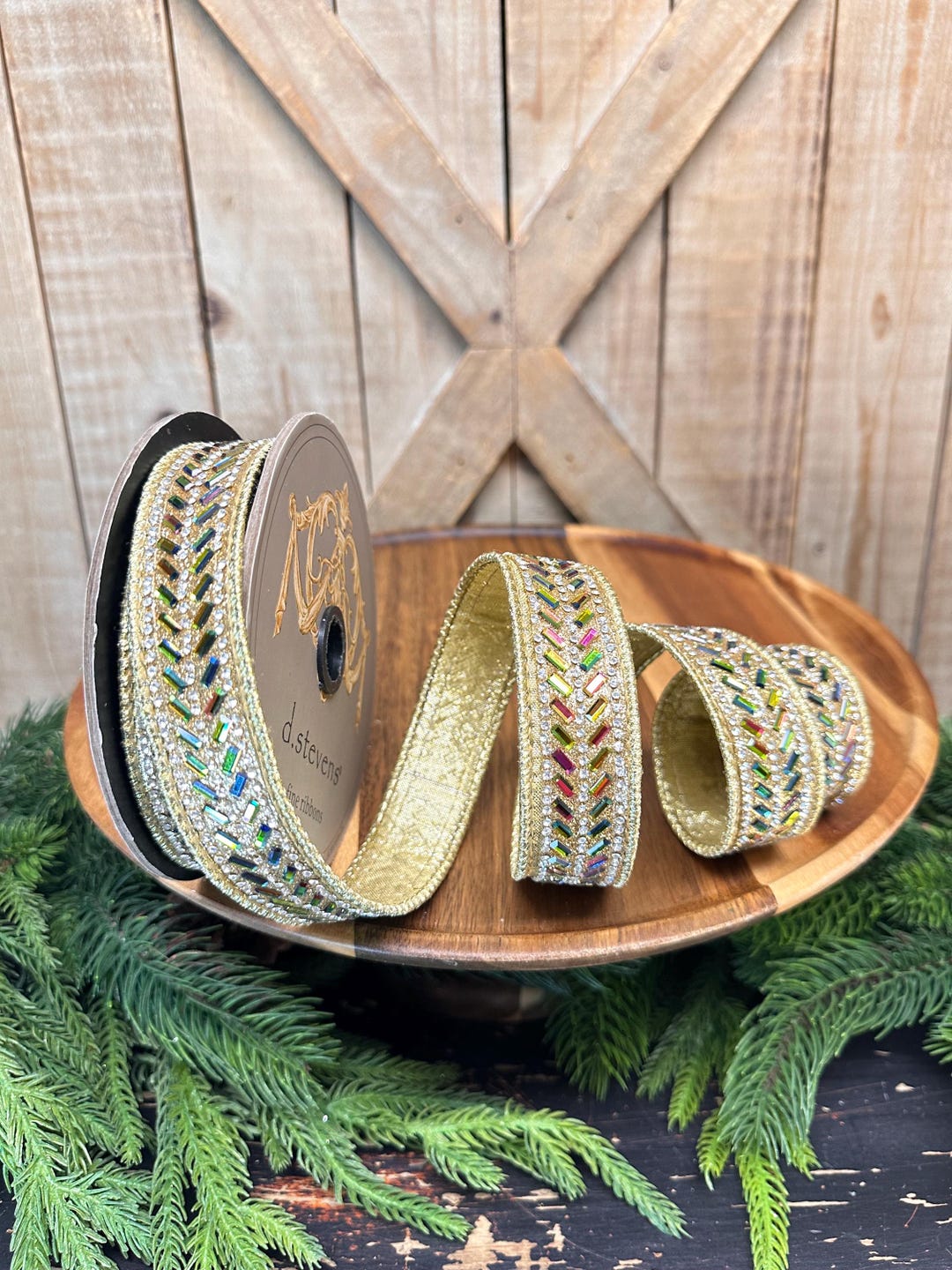 Metallic Gold and Multi Jewel Wired Edge Ribbon, 5 Yards, 1 Inch ...