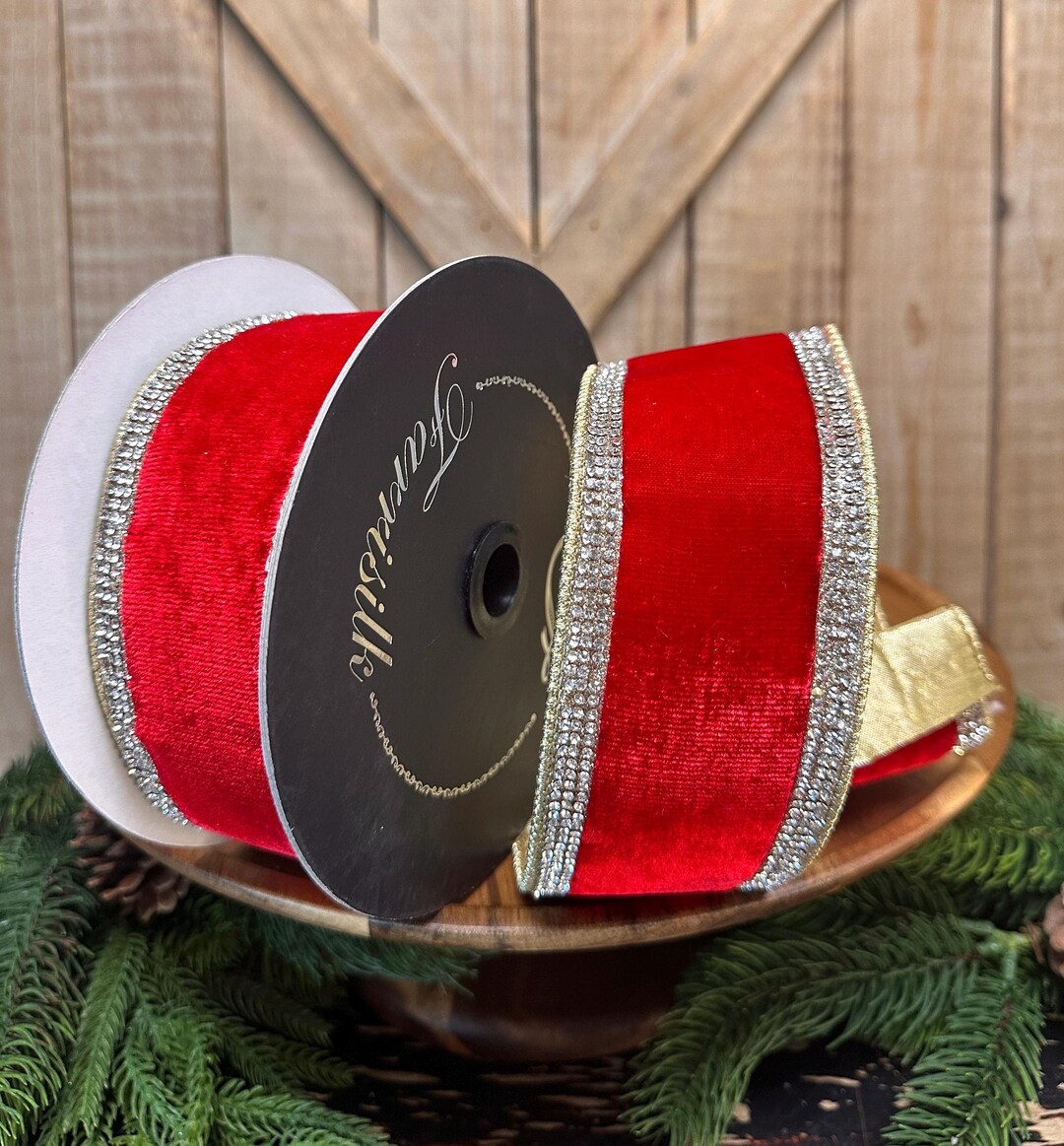 Red Velvet Winter Diamonds Ribbon, 2.5 Inch, 5yd, Wired Ribbon ...