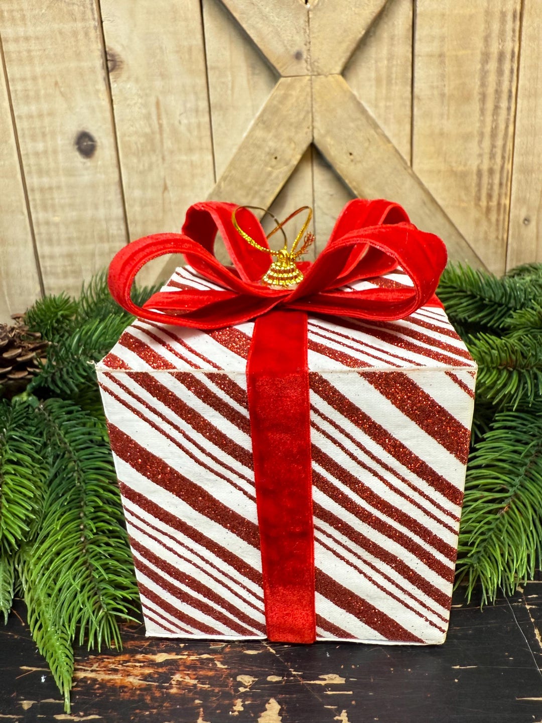 Ornament Peppermint Gift Box, Red and White, H5.5xw4, Wreath Attachment ...