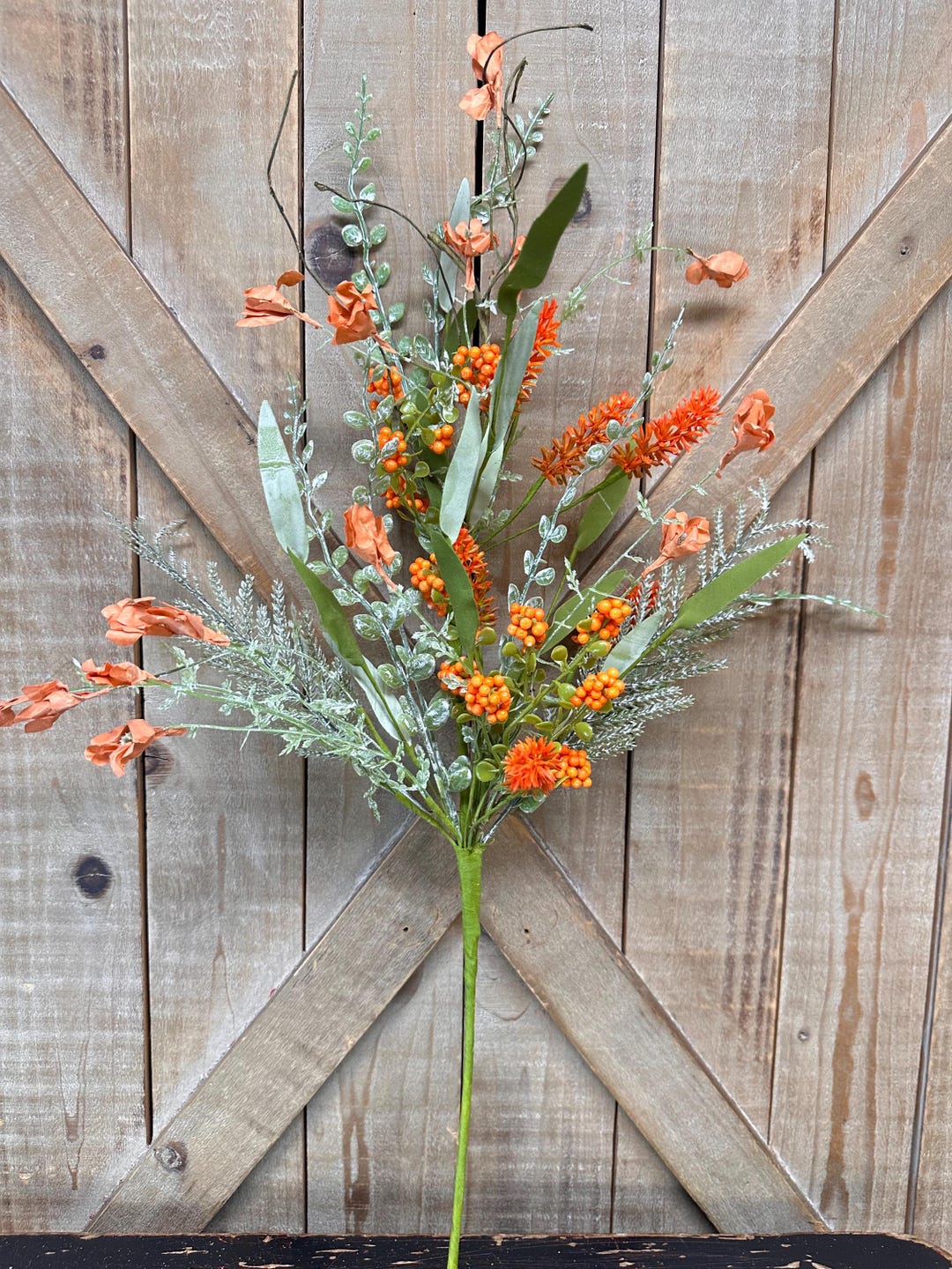Beautiful Orange Floral Spray, Berry Spray, 23 Inches, Floral Greenery ...