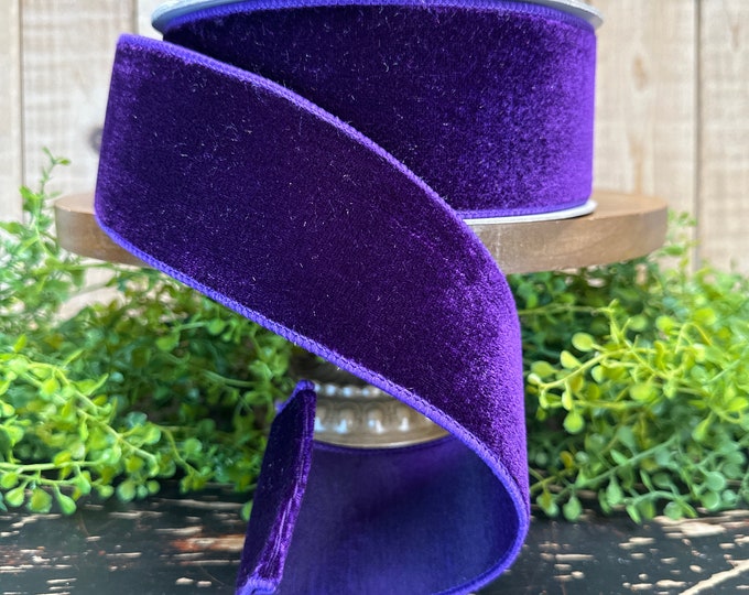 10 Yards - 2.5 Inch Farrisilk Purple Velvet Ribbon, Wired Ribbon ...