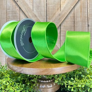 10 Yards 2.5 Inch, Lime Green Satin Wired Ribbon, Designer Ribbon ...