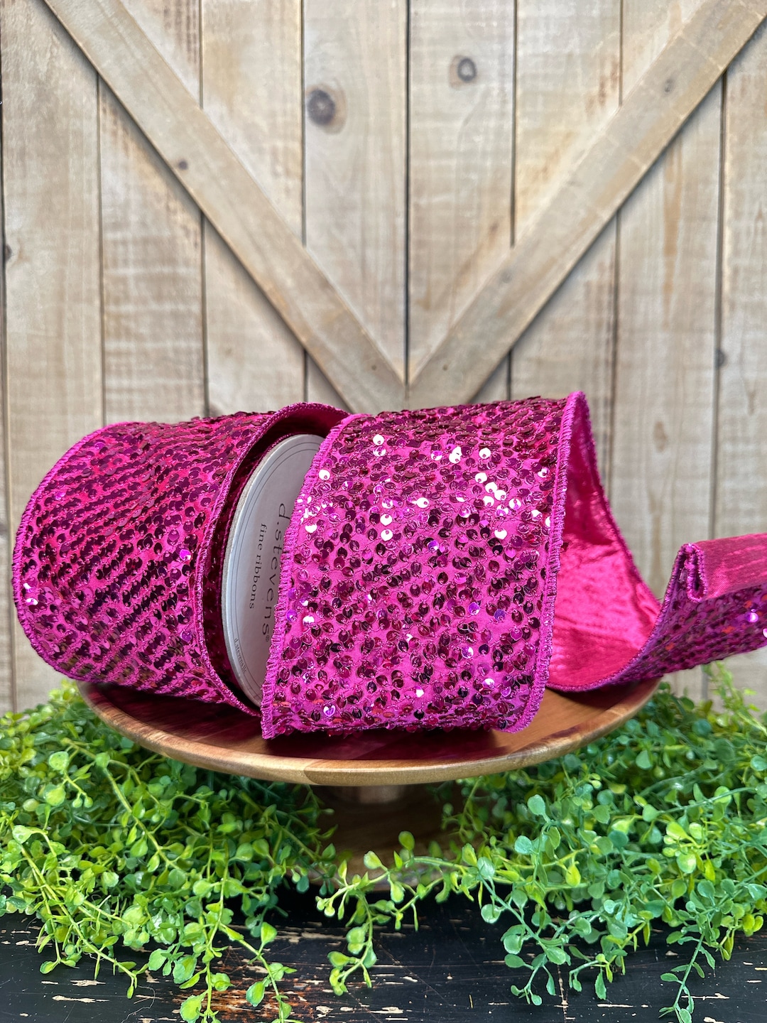 10 Yards, 4 Inch Hot Pink Sequins Metalic Ribbon, Wired Ribbon ...