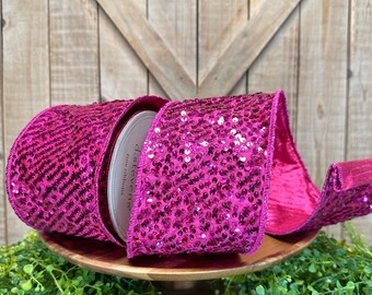 5 Yards, 4 Inch Hot Pink and Pink Velvet Ribbon, With Gold Back, Wired ...