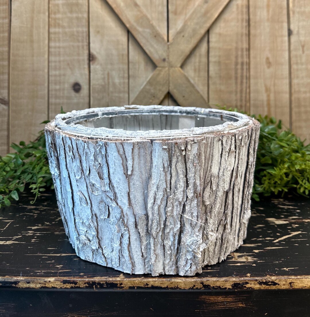 10 Inch Diameter, Tree Bark White Wash Round Base, 6 Inch High ...