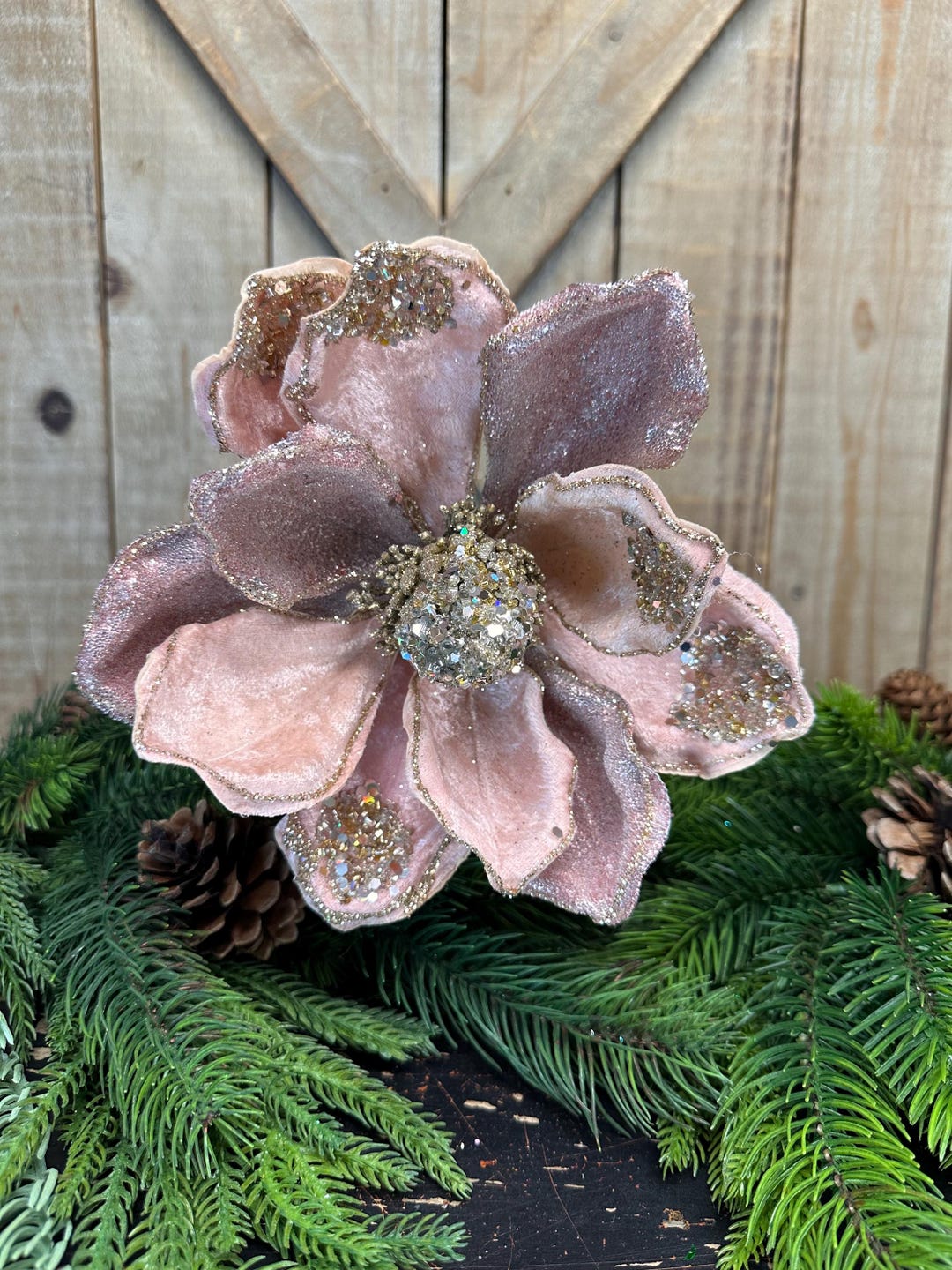 Rose Gold Jeweled Magnolia Stem, Christmas Decor, Tree Decoration ...