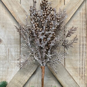 16 Inch, Metallic Brown Iced Cedar and Berry Spray, Wreath Supplies ...