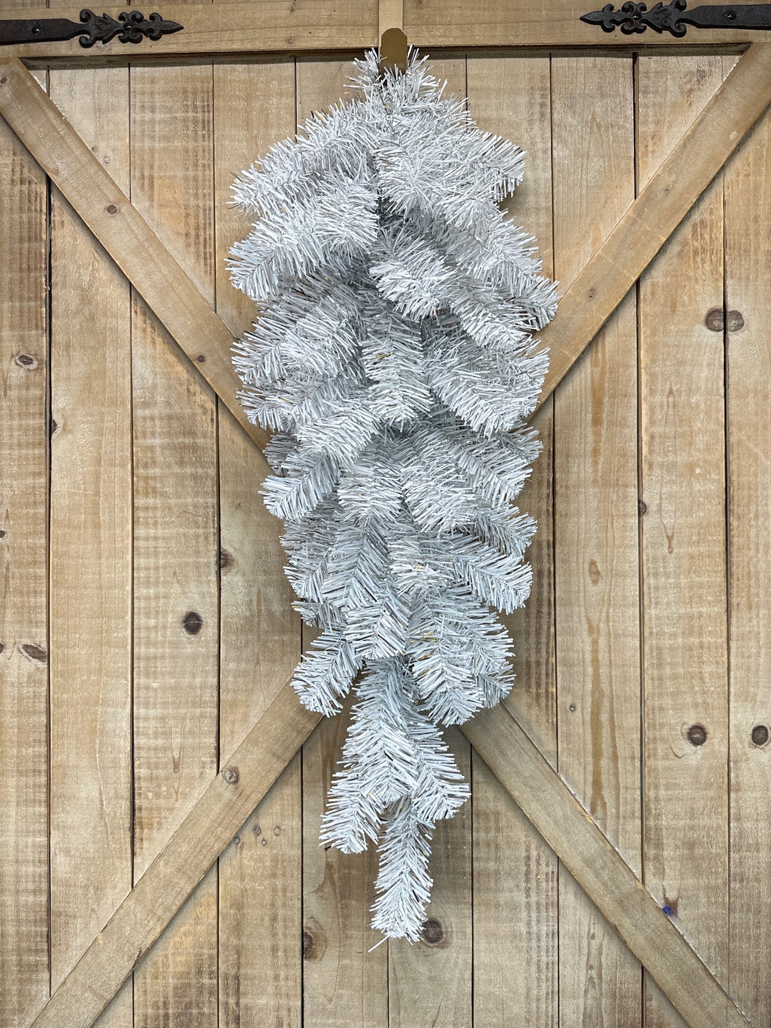 30 Inch, White and Silver Tinsel Teardrop Pine Swag, Christmas Swag ...