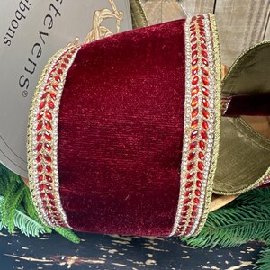 10 Yards, 4 Inch, Ruby / Burgundy Velvet Crystal Jewel Edge Trim Wired ...