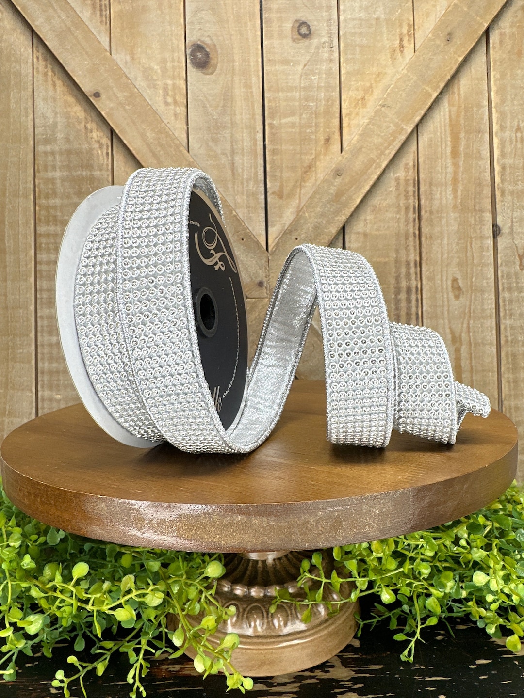 5 Yards, 1 Inch , Silver Diamonds Forever Wired Ribbon, Farrisilk ...