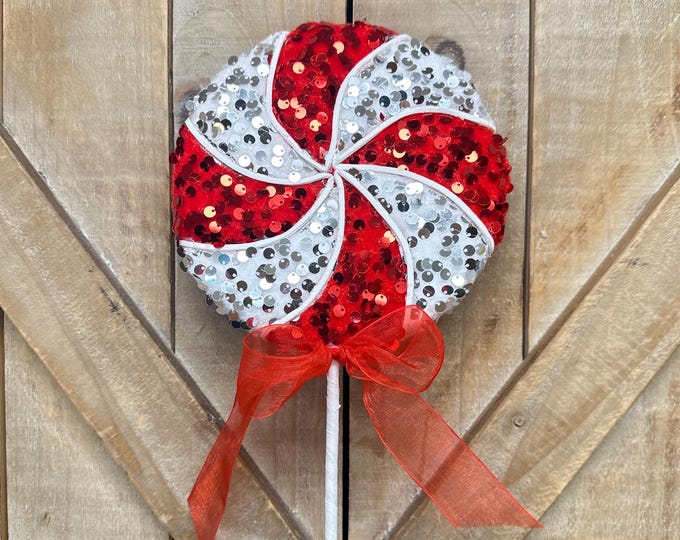 21 Inch, Velvet Sequin Red and White Swirl Lollipop Stem, Wreath ...