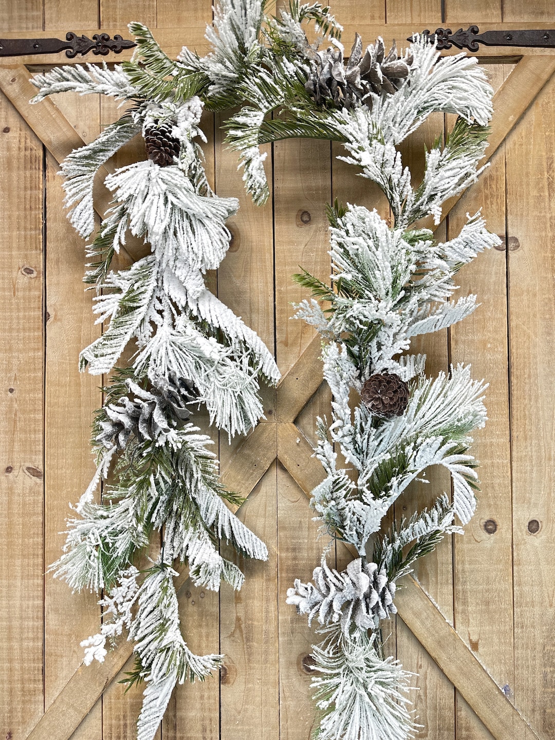 6 Foot, Flocked Winter White Pine Garland, With Fake Pine Cones ...