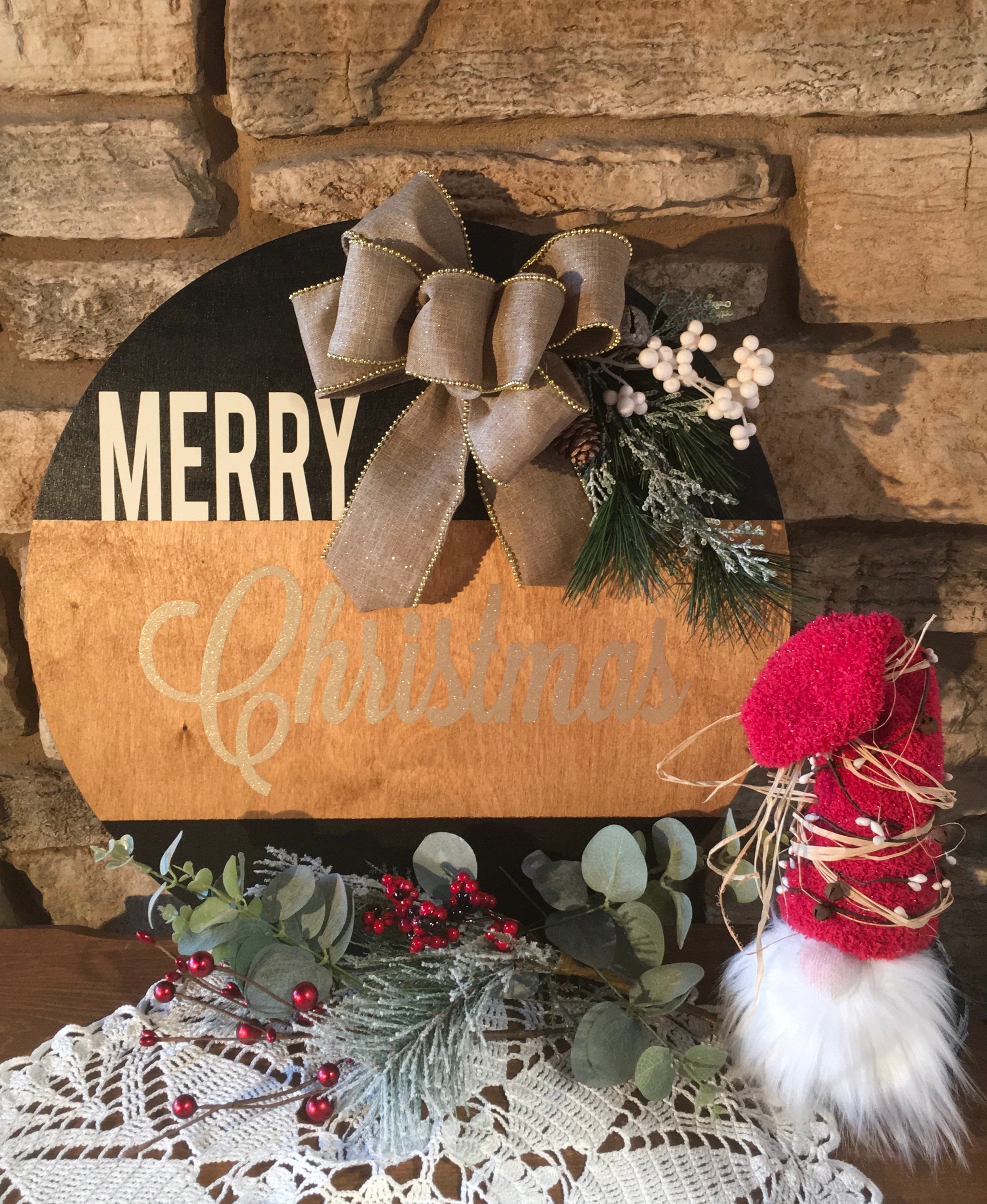 Merry Christmas Hanging Circle Sign | Etsy