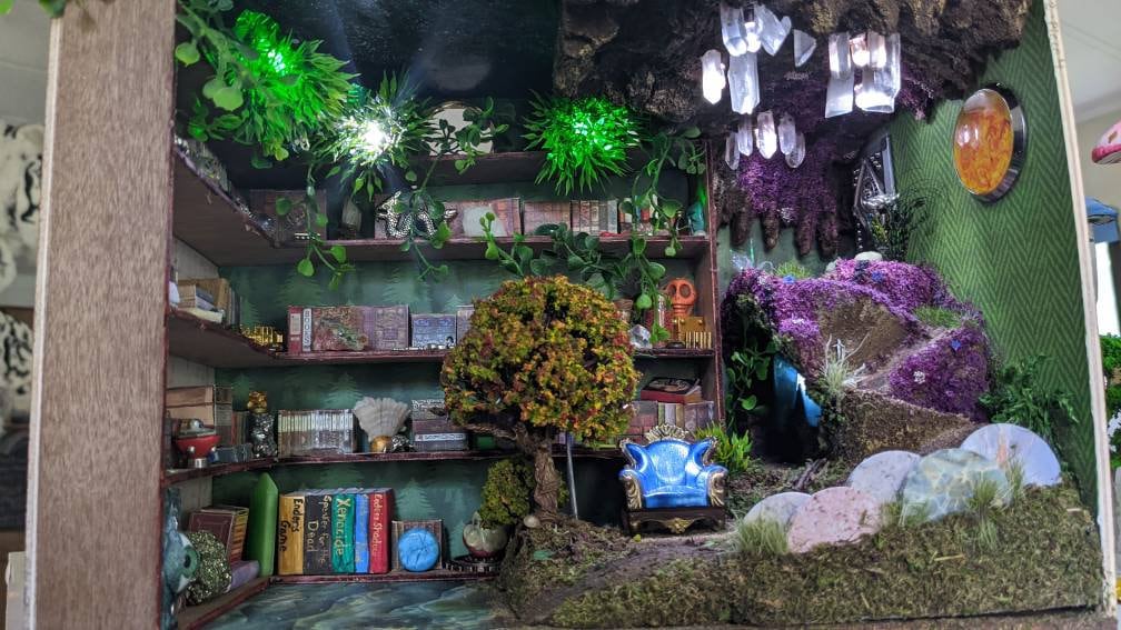 Custom Miniature Book Nook Library, With Fossils Handcrafted Gift OOAK ...