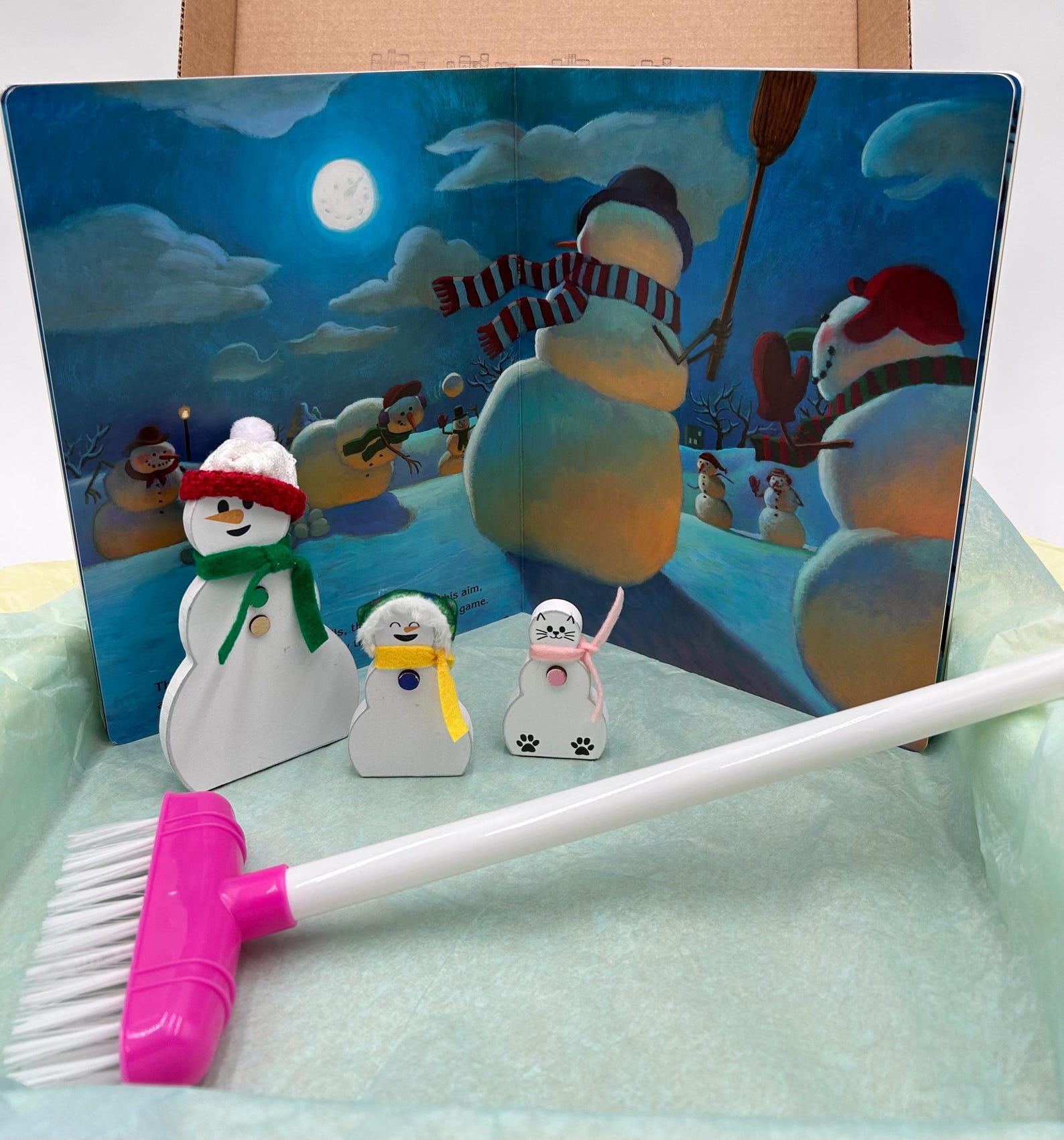Snowmen at Night Board Book Box With Wood Snowmen and Accessories - Etsy