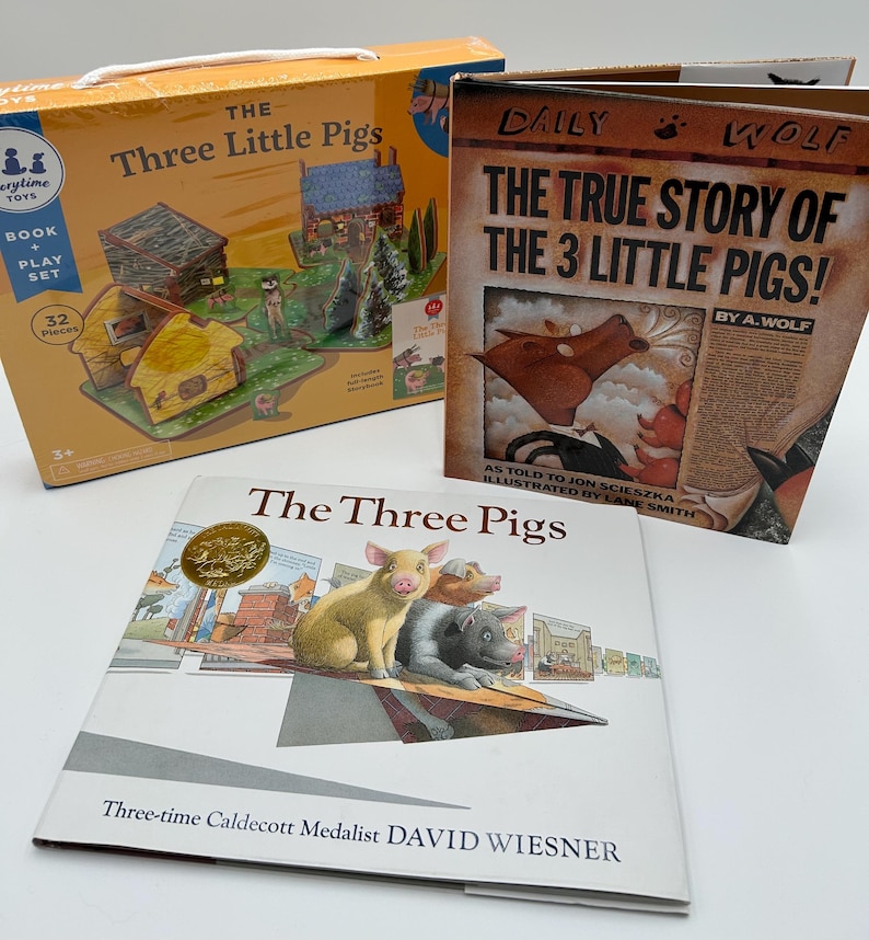 Three Little Pigs Book Box With Play Set and Different Versions of ...