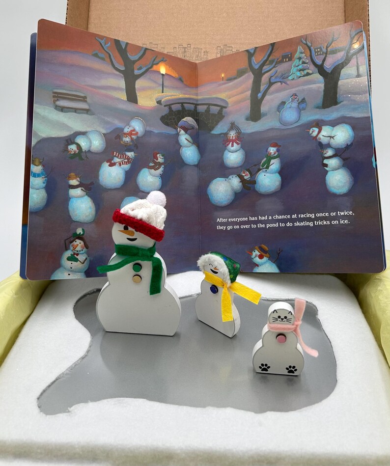 Snowmen at Night Board Book Box With Wood Snowmen and Accessories - Etsy