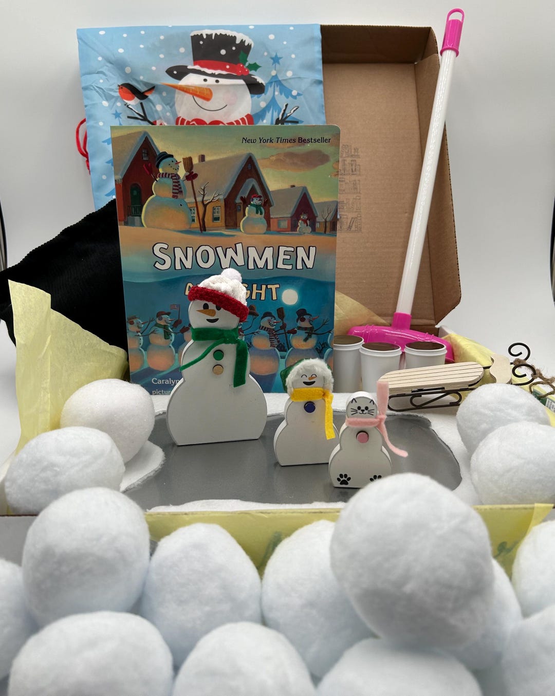 Snowmen at Night Board Book Box With Wood Snowmen and Accessories - Etsy