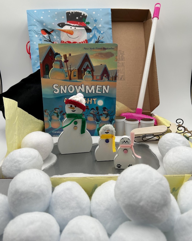 Snowmen at Night Board Book Box With Wood Snowmen and Accessories - Etsy