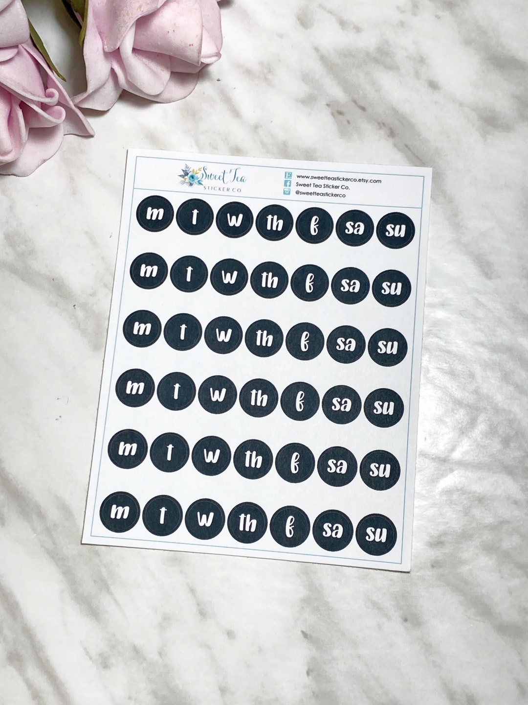 Black Circle Day of the Week Sticker (L352) - Etsy