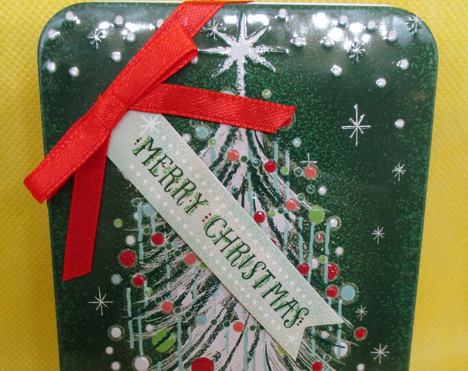 Give A Gift by SEASTONE Christmas Gift CARD TIN Fabric Satin Bow ...