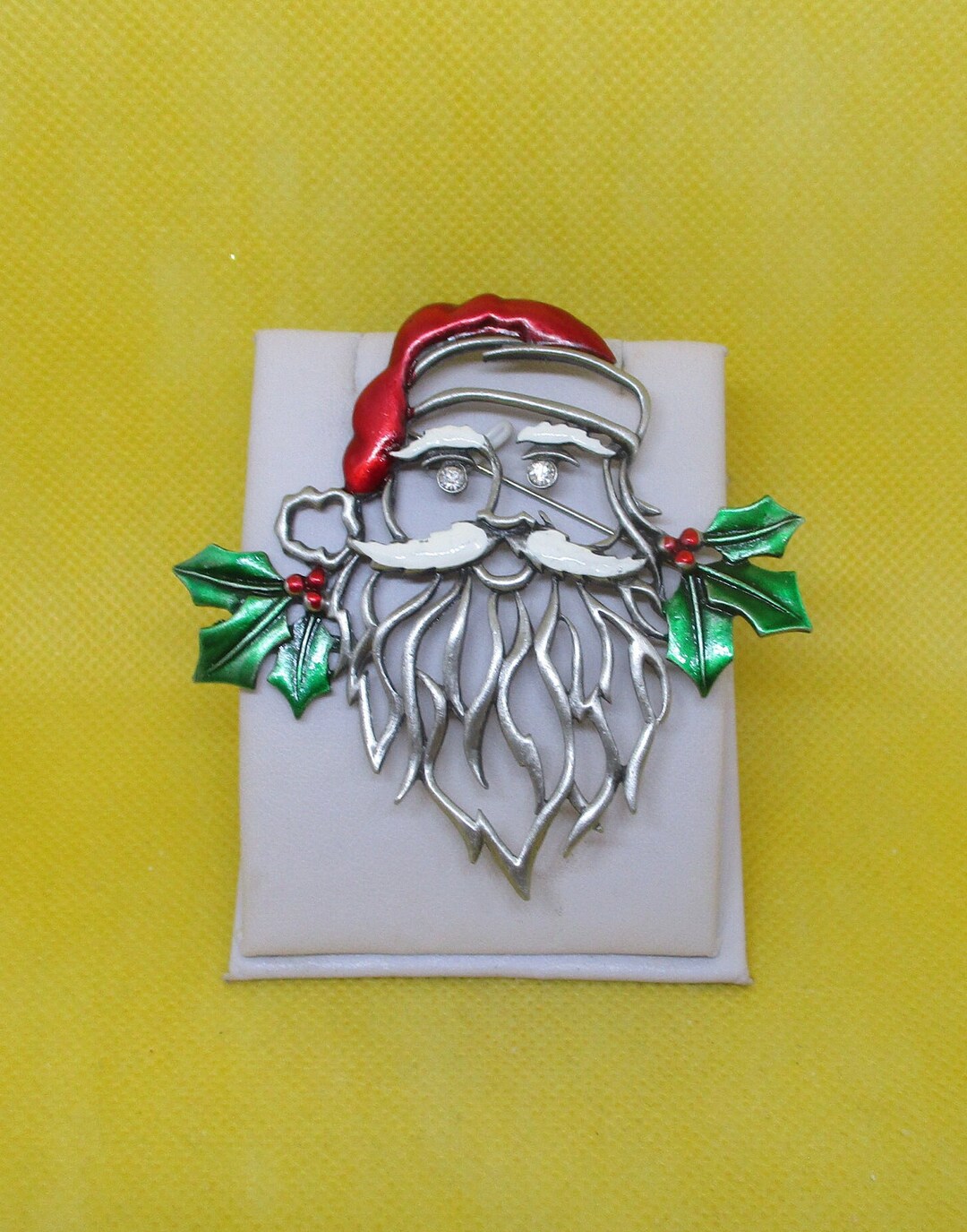 JJ Santa Clause Face Brooch JJ Christmas Brooch JJ Enamel Pewter Santa ...