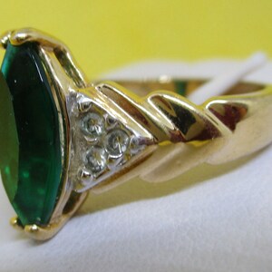 18K GE Marquise Simulated Emerald CZ Ring Size 8 18K GE Rhinestone ...