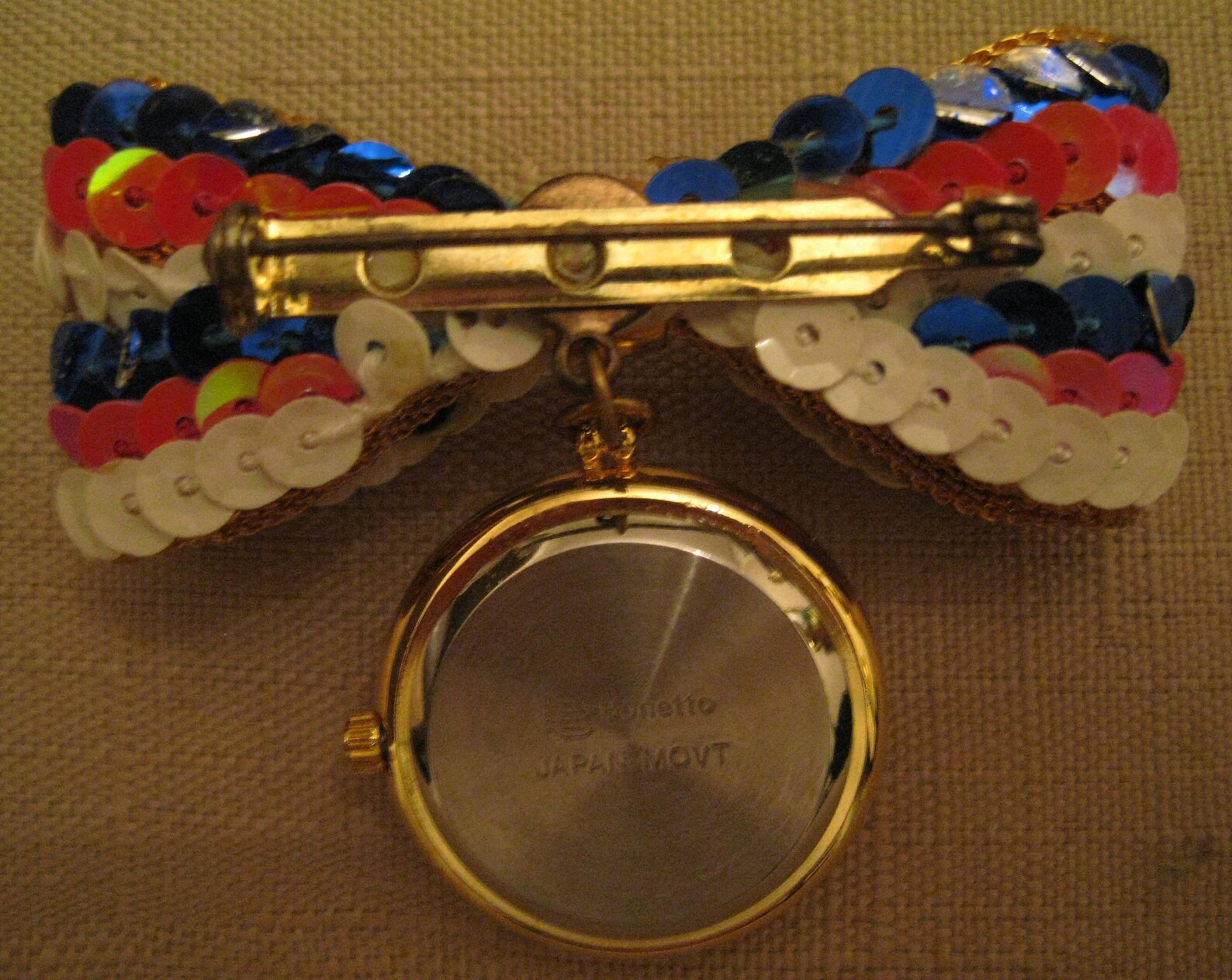 BONETTO Watch Red White Blue SEQUINS Gold Mesh Bow Mother of - Etsy