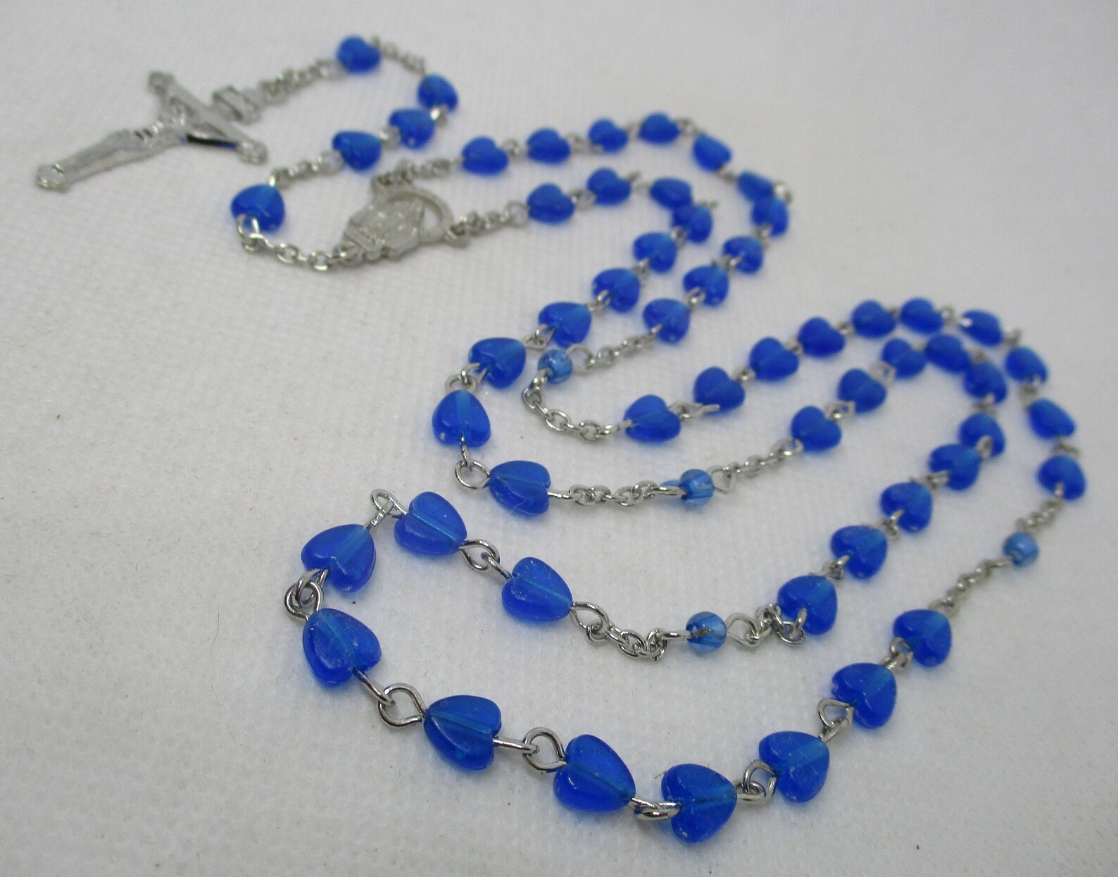 Blue Heart Silver Rosary Royal Blue Clear Lucite Hearts Beaded - Etsy